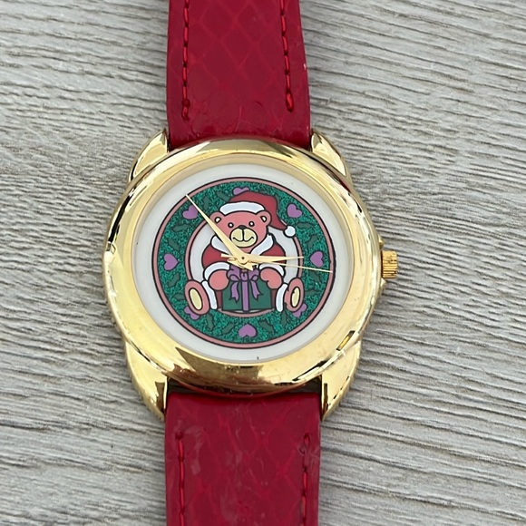 Fada Industries | Accessories | Vintage Christmas Teddy Bear Watch Red ...
